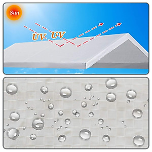 Strong Camel 10'x20' Carport Replacement Canopy Cover for Tent Top Garage Shelter Cover with Ball Bungees (Only Cover, Frame is not Included)