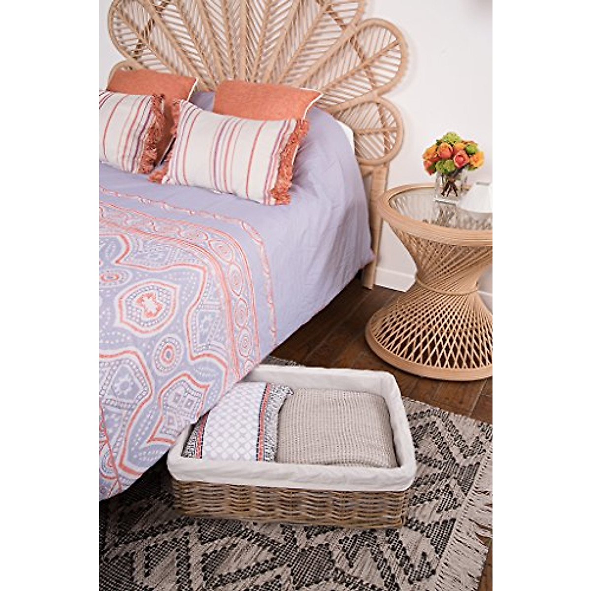 Kouboo Kobo Rattan Shelf, Underbed Removable Liner, Gray, Large Size Decorative Storage Basket