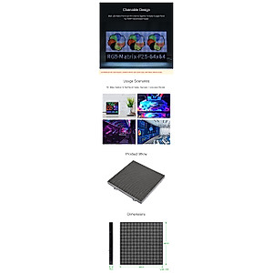 Full-Color RGB LED Matrix Panel for Raspberry Pi 4B+ 4B 3B+ 3B 2B+ Zero W WH Pico ESP32 Ardui 2.5mm Pitch 64×64 Pixels Adjustable Brightness