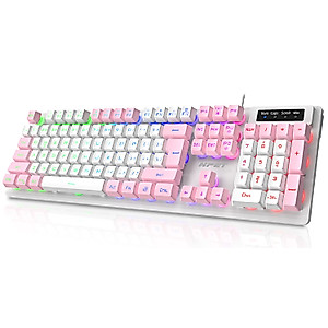 NPET K10 Wired Gaming Keyboard, RGB Backlit, Spill-Resistant Design, Multimedia Keys, Quiet Silent USB Membrane Keyboard for Desktop, Computer, PC（Camellia）