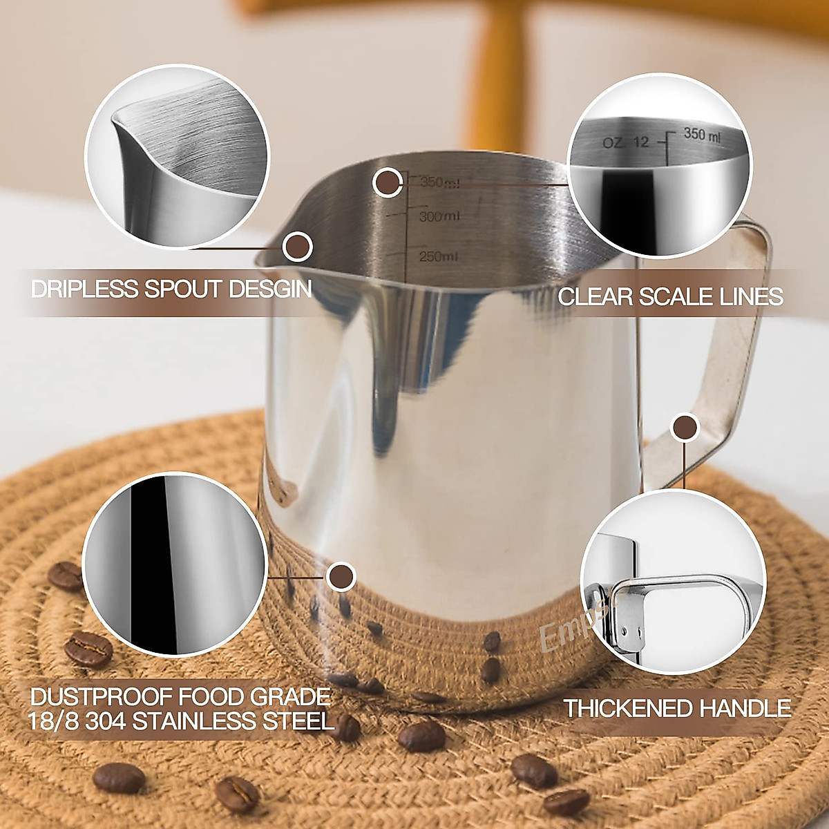 Empstorm Espresso Machine 20 Bar, 3 in 1 Espresso Maker with Milk Frother Steam Wand for Latte & Cappuccino - Espresso Accessories Stainless Steel Milk Frothing Pitcher 12 Oz with Decorating Pen