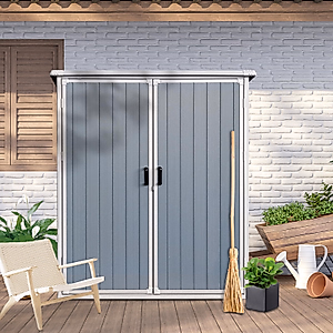 GLANZEND 5x3 FT Resin Outdoor Storage Shed, All Weather Waterproof Garden Storage Cabinet with Lockable Double Doors, Outside Utility Tool Sheds for Bikes and Patio, Light Gray