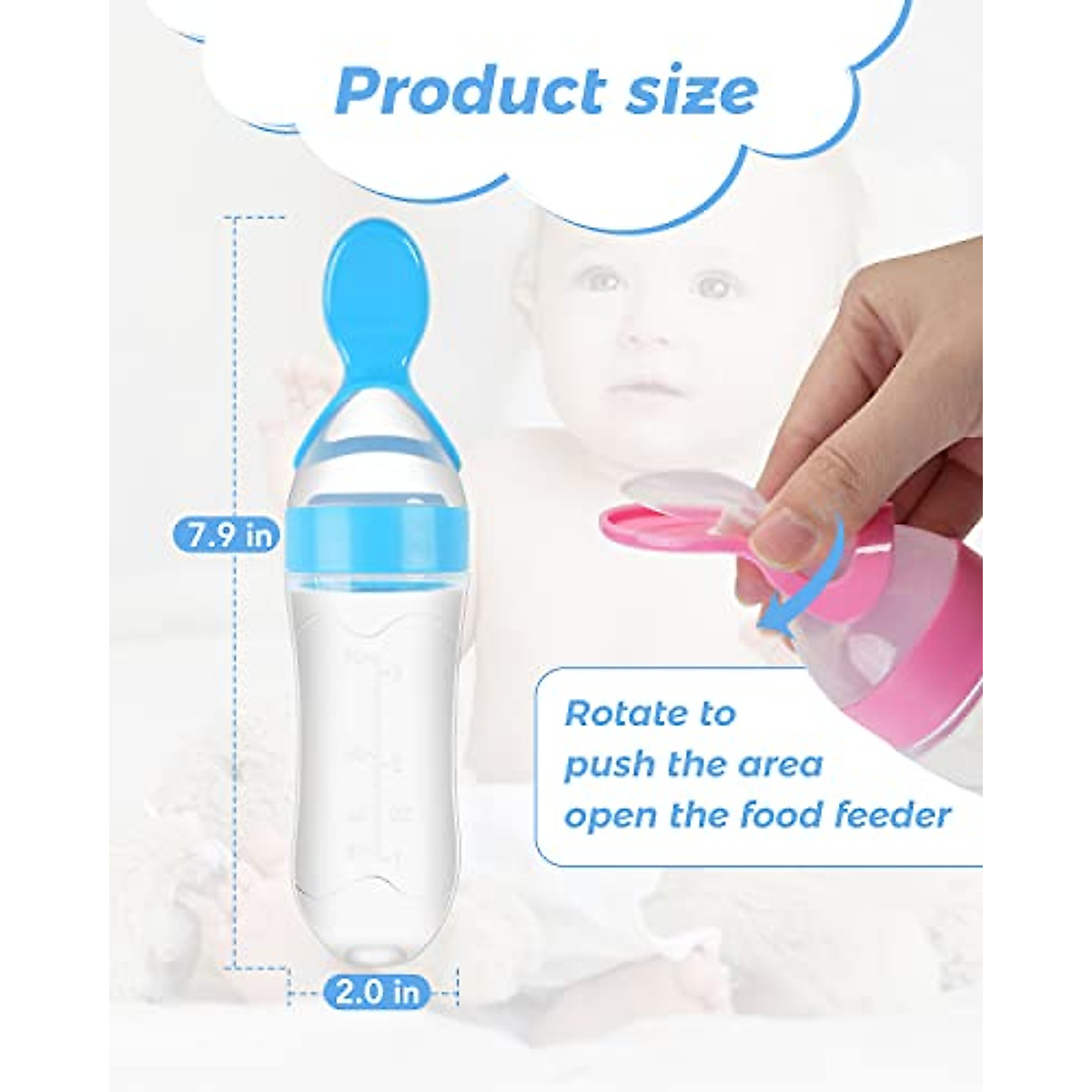 Baby Food Feeder, 3 Pack Squeeze Feeding Spoons, Silicone Baby Feeding Supplies, 3 oz Food Dispensing Spoon for Boys Girl Kids Toddlers