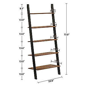 Iwell Ladder Shelf, Ladder Bookshelf, 5-Tier Ladder Bookshelf for Living Room, Office, Rustic Brown