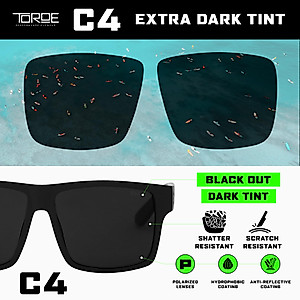TOROE Eyewear Matte Black RANGE XL Frame Sunglasses Light Weight TR90 Frame, Polarized Polycarbonate Lens (Matte Black | Black Emblem, Black (C4))