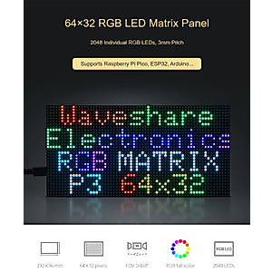 LED Matrix Panel 64x32 Compatible with Arduino Raspberry Pi ESP32, 3mm Pitch 2048 Dots RGB LEDs Module Bare Screen, Allow The Display of animations of Colorful Text Images (192mm×96mm)