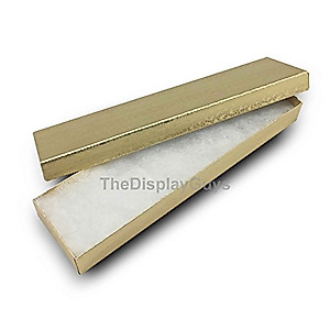 TheDisplayGuys 25-Pack #82 Cotton Filled Cardboard Paper Jewelry Box Gift Case - Gold Foil (8 1/16" x 2 1/4" x 1 3/8")