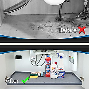 SYRISIO Premium Under Sink Mats for Kitchen Waterproof - 34" X 22", Holds up to 3 Gallons, Under Kitchen Sink Mat, Silicone Under Sink Liner, Under Kitchen Sink Organizer