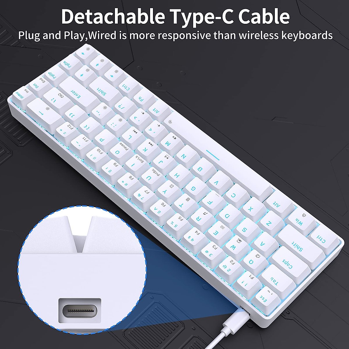 DIERYA T68SE Mechanical Gaming Keyboard, LED-Backlit Wired Keyboard, Ultra-Compact Mini 68-Key White Keyboard with Brown Switches, Anti-Ghosting Keys, for Windows Laptops and PC Gamers