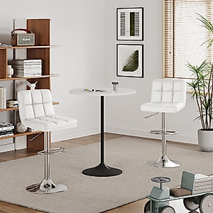 Furmax Bar Stools Modern Pu Leather Swivel Adjustable Hydraulic Bar Stool Square Counter Height Stool Set of 4 (4pcs White)