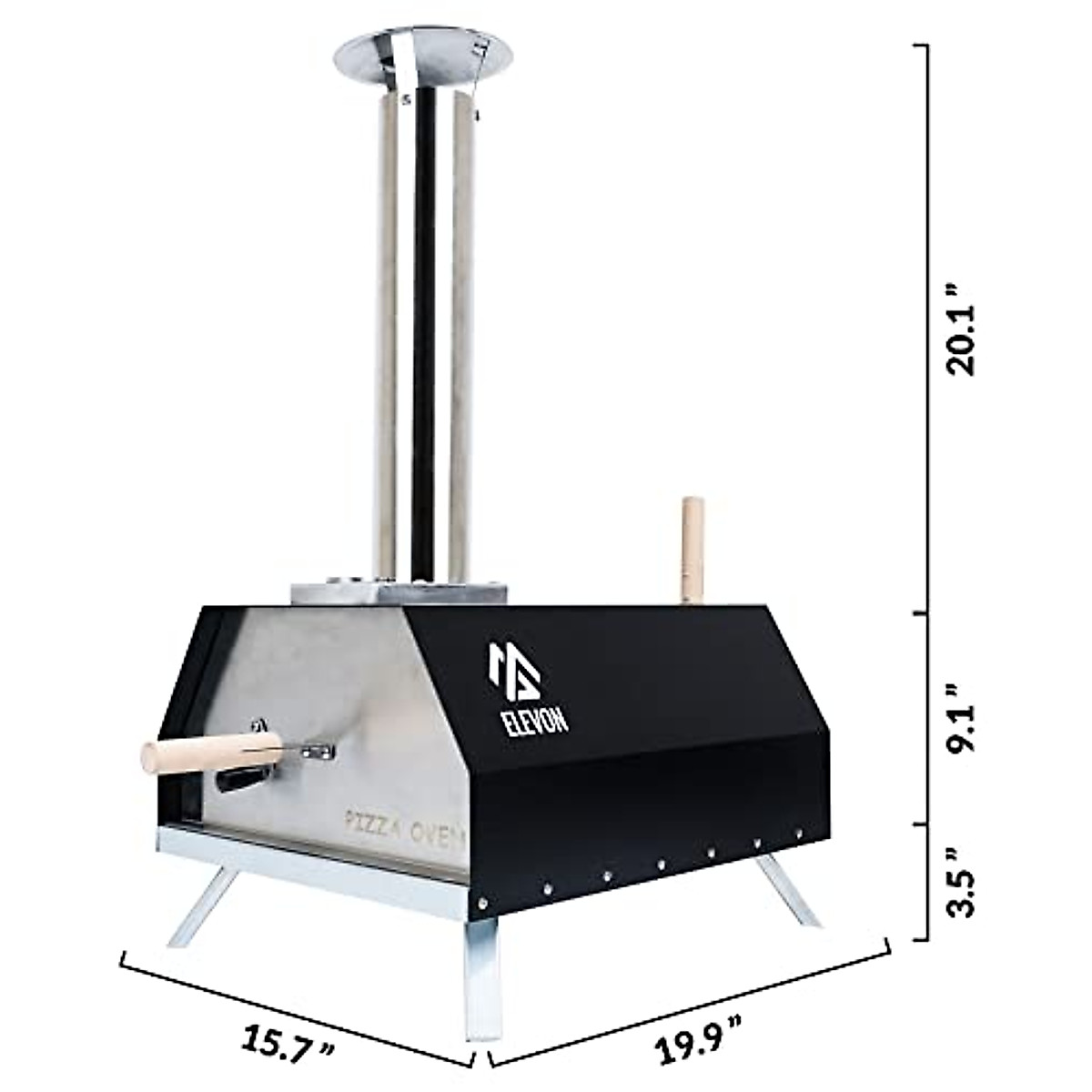 Elevon Pizza Oven Wood Fired Pizza Maker, Portable Stainless Steel, Pizza Grill, Outdoors with Pizza Peel and Pizza Stone