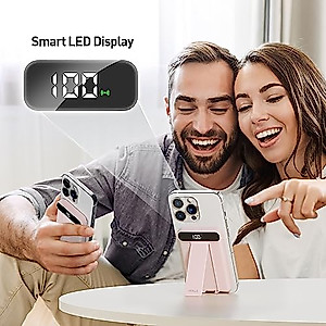 iWALK MAG-X Magnetic Wireless Power Bank with Stand, 5000mAh Portable Charger with USB-C Port & LED Display, Ergonomic Grip Design Battery Pack Compatible with iPhone 15/14/13/12 Series,For iOS17 Mode