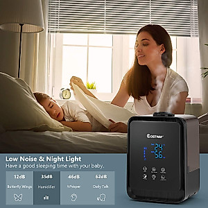 COSTWAY Ultrasonic Air Humidifier, 4.5L/1.2 Gallon, Warm and Cool Mist Humidifier, Whisper-quiet Operation, w/LED Touch Display and Remote Control, for Bedroom, Living room, and Baby room (Black)