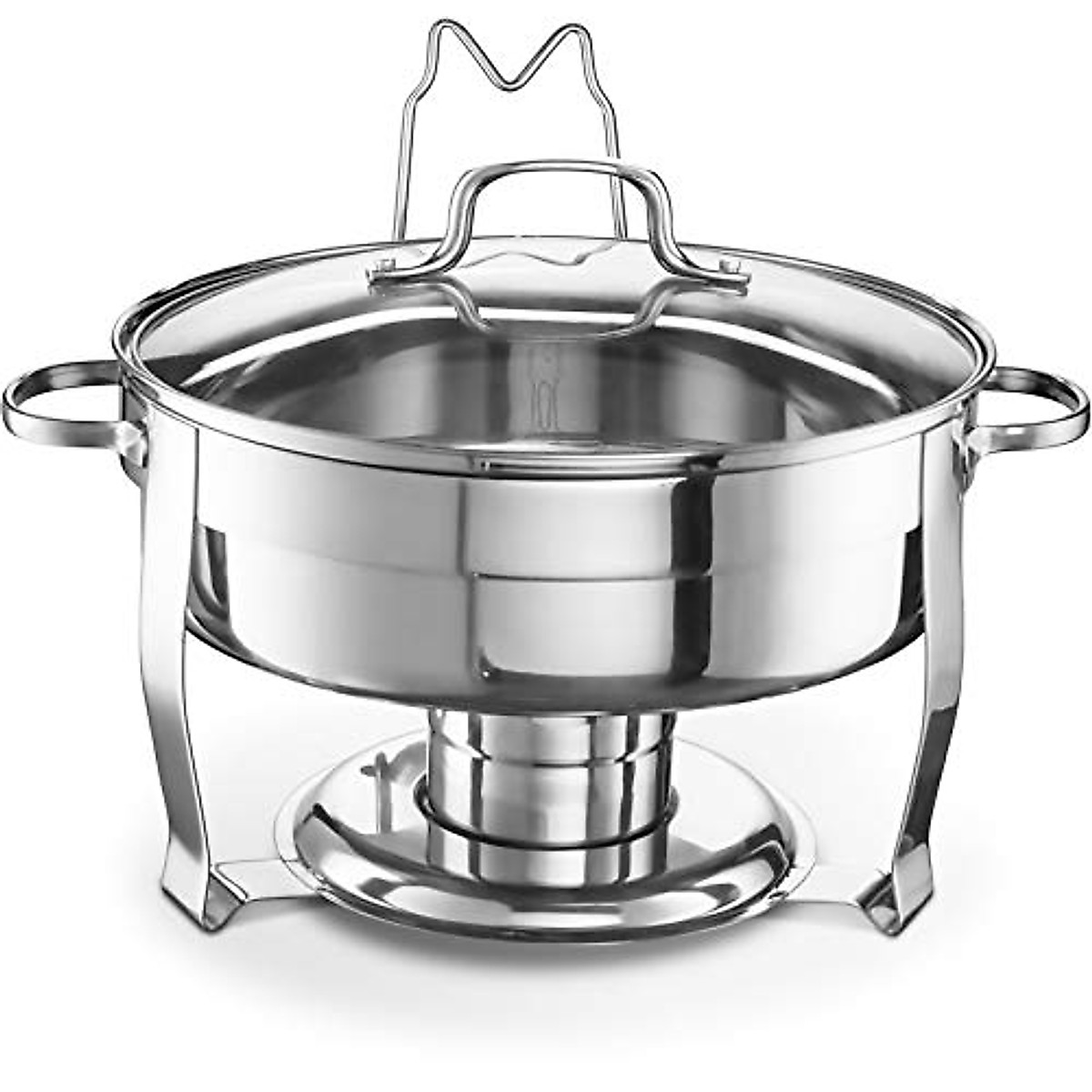 Kook Stainless Steel Chafing Dish Buffet Set, with Glass Viewing Lid and Built-In Lid Holder, Round Food Warming Tray, For Parties, Dinners and Catering, 4.5 Qt