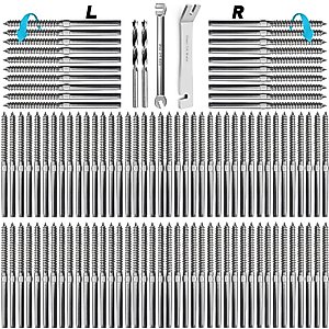 Steel DN Mate 100 Pack T316 Stainless Steel Right&Left Handed Thread Swage Lag Screws for Wood Post of 1/8" Steel Cable Railing Kit, Cable Railing Hardware, DIY Deck Railings, Wrench Include, DM50