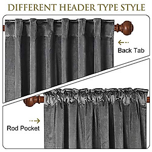 StangH Grey Velvet Curtains 96 inches - Thick Plush Velvet Blackout Drapes, Back Tab Design Insulated Window Covering for Living Room/French Door, W52 x L96, 2 Panels