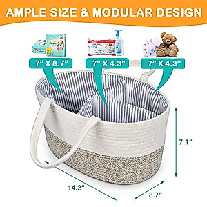 Baby Diaper Caddy Organizer - Changing Table Diaper Organizer, Portable Rope Nursery Storage Bin with Removable Insert, Baby Basket - Newborn Registry Must Haves (Brown)