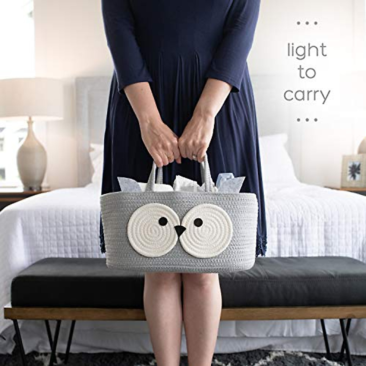 Nena & Nene Diaper Caddy Organizer Baby - 100% Cotton Rope Canvas - Owl Design for Changing Table, Portable Toy Storage, Nursery Decor for Boy and Girl