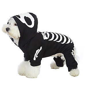 Impoosy Dog Halloween Hoodies Pet Skull Pajama Sotf Puppy Skeleton Clothes Cat Halloween Cotton Clothing (L)