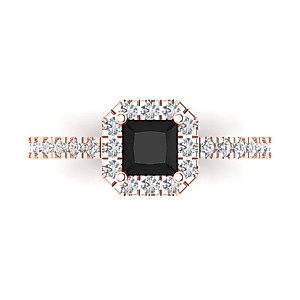 1.34ct Princess Cut Solitaire with accent Black Onyx Designer Wedding Bridal art deco Anniversary Ring 14k Rose Gold 10.5