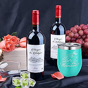 BOENFU Insulated Wine Tumbler, Friendship Gifts, Let's Be Mermaids Insulated Wine Tumbler, Birthday Gifts, Reusable Cup Personalized Gifts, 12oz, Mint Green