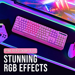 KLIM Chroma Wireless Gaming Keyboard RGB - New Version 2024 - Long-Lasting Rechargeable Battery - Quick and Quiet Typing - Water Resistant Backlit Wireless Keyboard for PC PS5 PS4 Xbox One Mac - Pink
