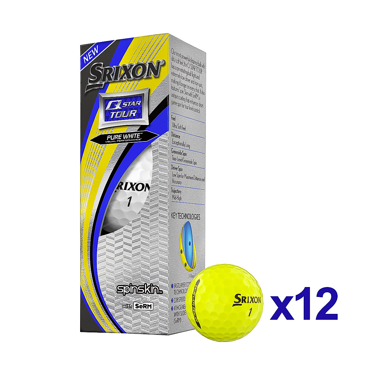 Srixon Q-Star Tour 3 Golf Balls, Yellow (One Dozen)