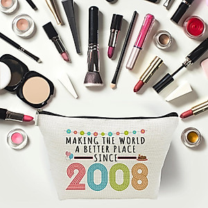 16th Birthday Gifts for Girls, Funny 16 Year Old Gift Makeup Bag, 2008 16th Birthday Makeup Bags for Her, Teens, Sister, Daughter, Niece, Granddaughter, Making The World a Better Place Since 2008