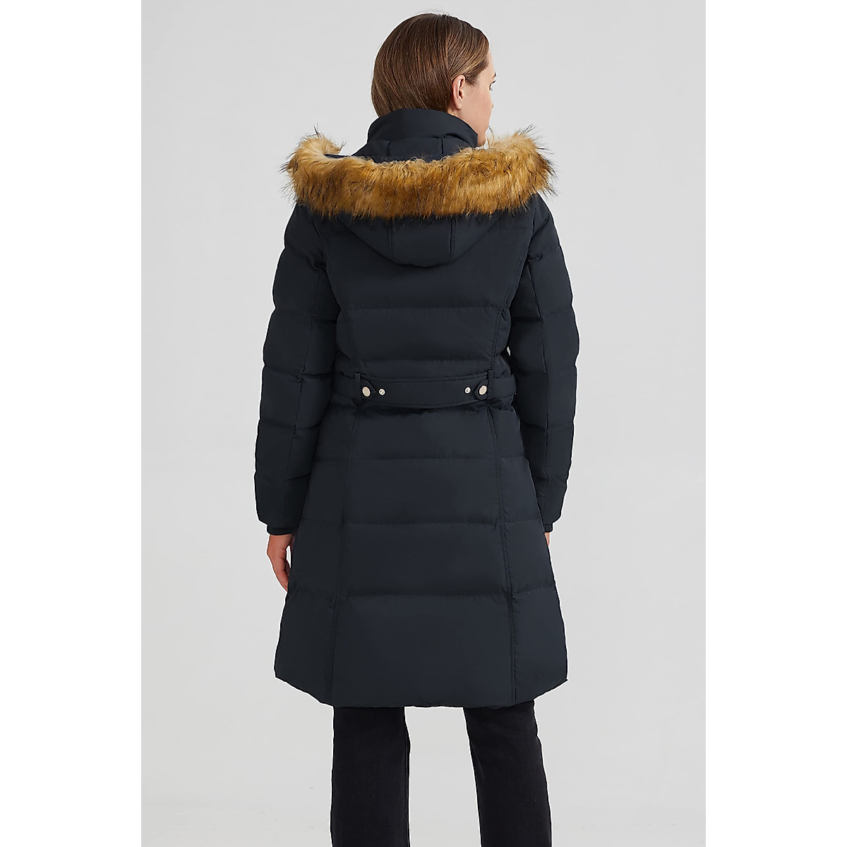 Orolay Women's Puffer Down Coat Winter Warm Jacket with Faux Fur Trim Hood Black X-Large