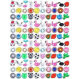 Lenwen 120 Pack Inflatable Drink Holder Pool Drink Floats Inflatable Floating Cup Holders for Adults Summer Swimming Pool Party Supplies, Boys Girls Bath Toys Flamingos Unicorn