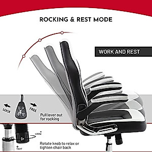 Office Chair, Ergonomic Desk Chair Flip-up Padded Armrests Gaming Chair PU Leather Computer Chair Executive Swivel Task Chair for Working Studying (White, Flip-up armrest)