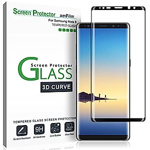 amFilm Glass Screen Protector for Samsung Galaxy Note 8, Full Screen Coverage, 3D Curved Tempered Glass, Dot Matrix with Easy Installation Tray (Black)
