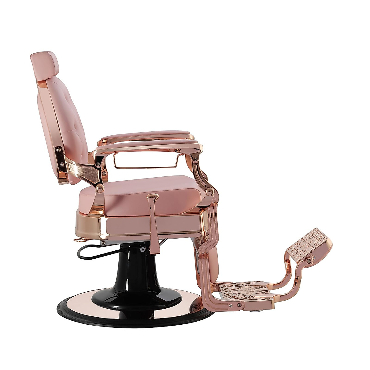 Truman Vintage Barber Chair, Reclining Heavy Duty Barber Chair, Pink Seat Rose Gold Frame