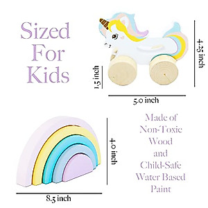Wooden Rainbow Stacking Toy - Rainbow Stacker Wooden Rainbow Unicorn Wooden Baby Toys - Stacking Rainbow Toy Pull Toy Rainbow Puzzle - Rainbow Stacker Wooden Toy Unicorn Gifts for Girls Unicorn Toy