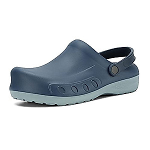 FitVille Wide Chef Shoes Men Clogs with Arch Support, Slip Resistant Garden Work Shoes for Men, Blue Grey, Size 9