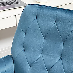 Vinsetto Modern Mid-Back Tufted Velvet Home Office Desk Chair with Adjustable Height, Swivel Adjustable Task Chair with Padded Armrests, Blue