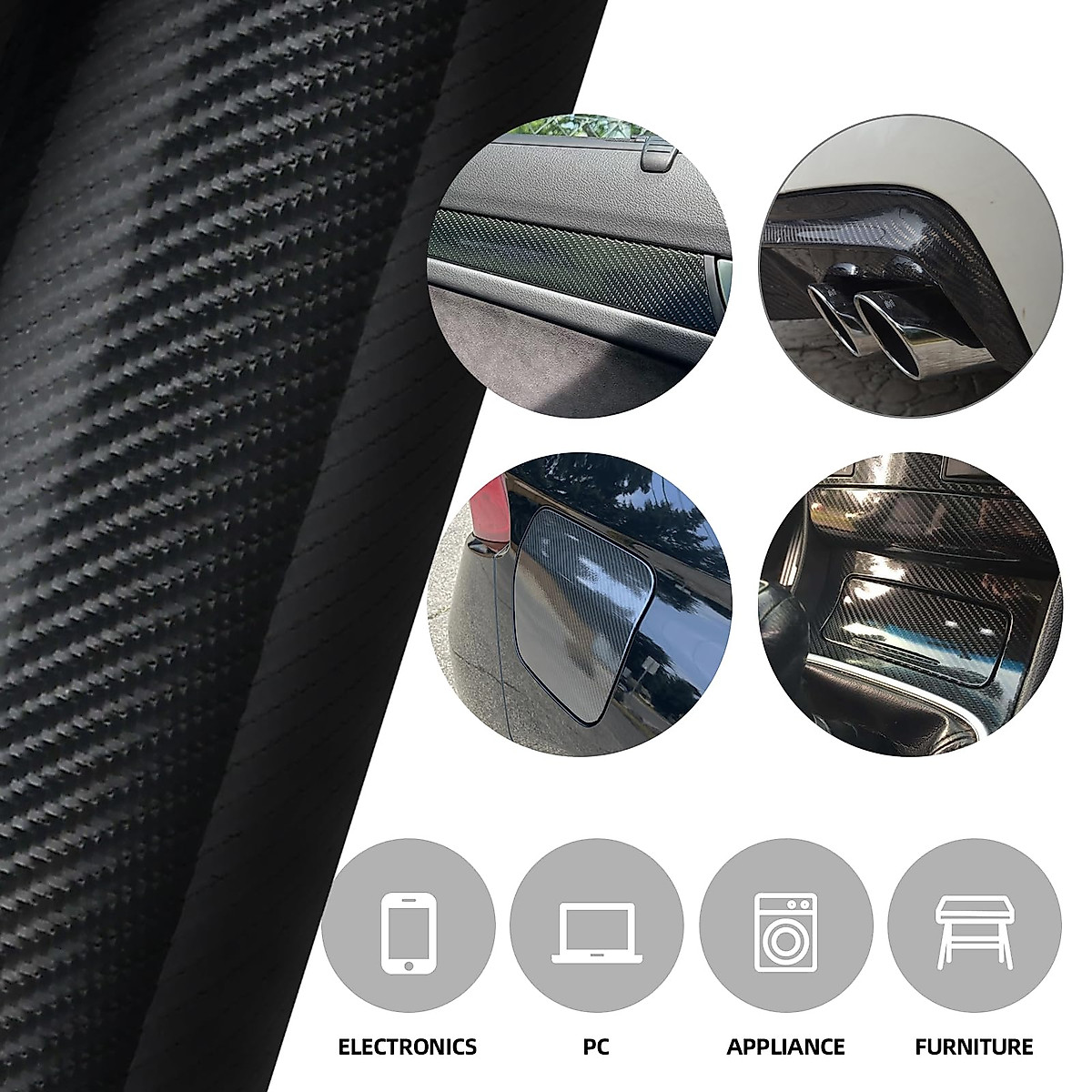 6D Carbon Fiber Vinyl Self Adhesive Film, High Gloss Black Carbon Fiber Vinyl Wrap Sticker Wrap Roll with Air Bubble (1ft x 5ft)