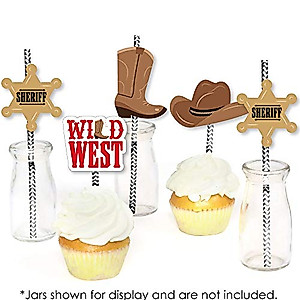Big Dot of Happiness Western Hoedown - Paper Straw Decor - Wild West Cowboy Party Striped Decorative Straws - Set of 24