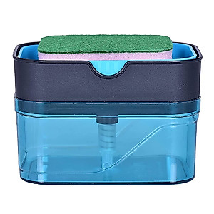 KBS Liquid Soap Dispenser for Kitchen Sink, Dish Foam Pump with Sponge Holder, Kitchen Dishwashing Accessories Countertop (Blue)