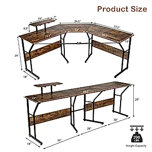 Tangkula L-Shaped Reversible Computer Desk, 2 Person Long Computer Workstation w/Movable Monitor Stand, Large Home Office Corner Desk for Working Writing Gaming (Rustic Brown)