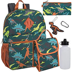 Trail maker Boy's 6 in 1 Backpack With Lunch Bag, Pencil Case, and Accessories (Dueling Dinos)