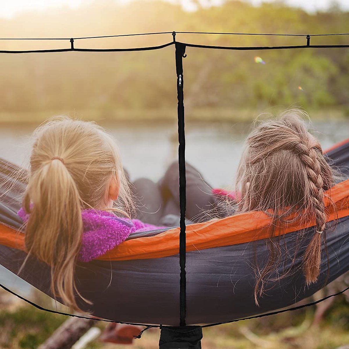ALUCKY Hammock Net Camping Mosquito Net, No See Ums & Repels Insect, Polyester Netting for 360 Degree Protection, Double Sided Zipper for Easy Access Fits for All Camping Hammocks(Black)