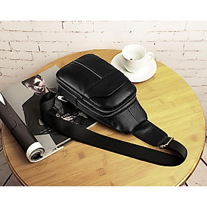 DK86 Genuine Leather Sling Bag for Men and Women Crossbody Small Fanny Packs Chest Travel Backpack Daypack Black