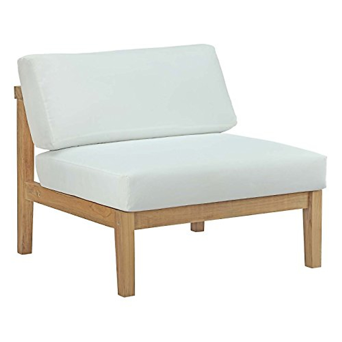 Modway Bayport Teak Wood Outdoor Patio Armless Chair in Natural White