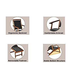 2PCS Outdoor Patio Folding PE Rattan Lounge Chair Chaise Lounge Deck Chair Recliner Sunbathing Bed Retractable Footrest Flexible Transformation Between Lounge Chair to Armchair Ergonomic Backrest