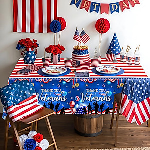 54*108 Inches Veterans Day Decorations Tablecloth, 3Pieces Thank You Veterans Tablecloth Happy Veterans Day Decorations Table Cover, Veterans Day Table Decorations for Patriotic Party Decorations