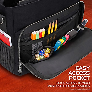 ENHANCE Collector's Edition RPG Player's Essentials DnD Bag - Dragon Hide Exterior Messenger Bag Fits 2-4 Books, Binders, Dice & Accessories, with 17 inch Laptop Slot, Battlemap Straps (Dragon Black)