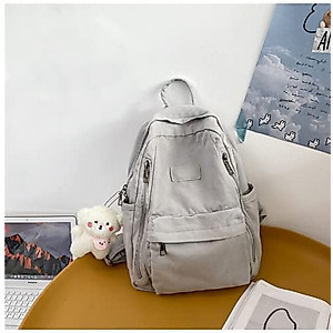 CHERSE Aesthetic Kawaii Backpack to school large capacity Lovely Aesthetic Student canvas Bookbags with accessories (Gray)