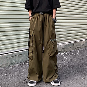 Women Joggers Goth Y2K Baggy Loose Pants Outdoor Cargo Pants Punk Streetwear (Army Green,L)
