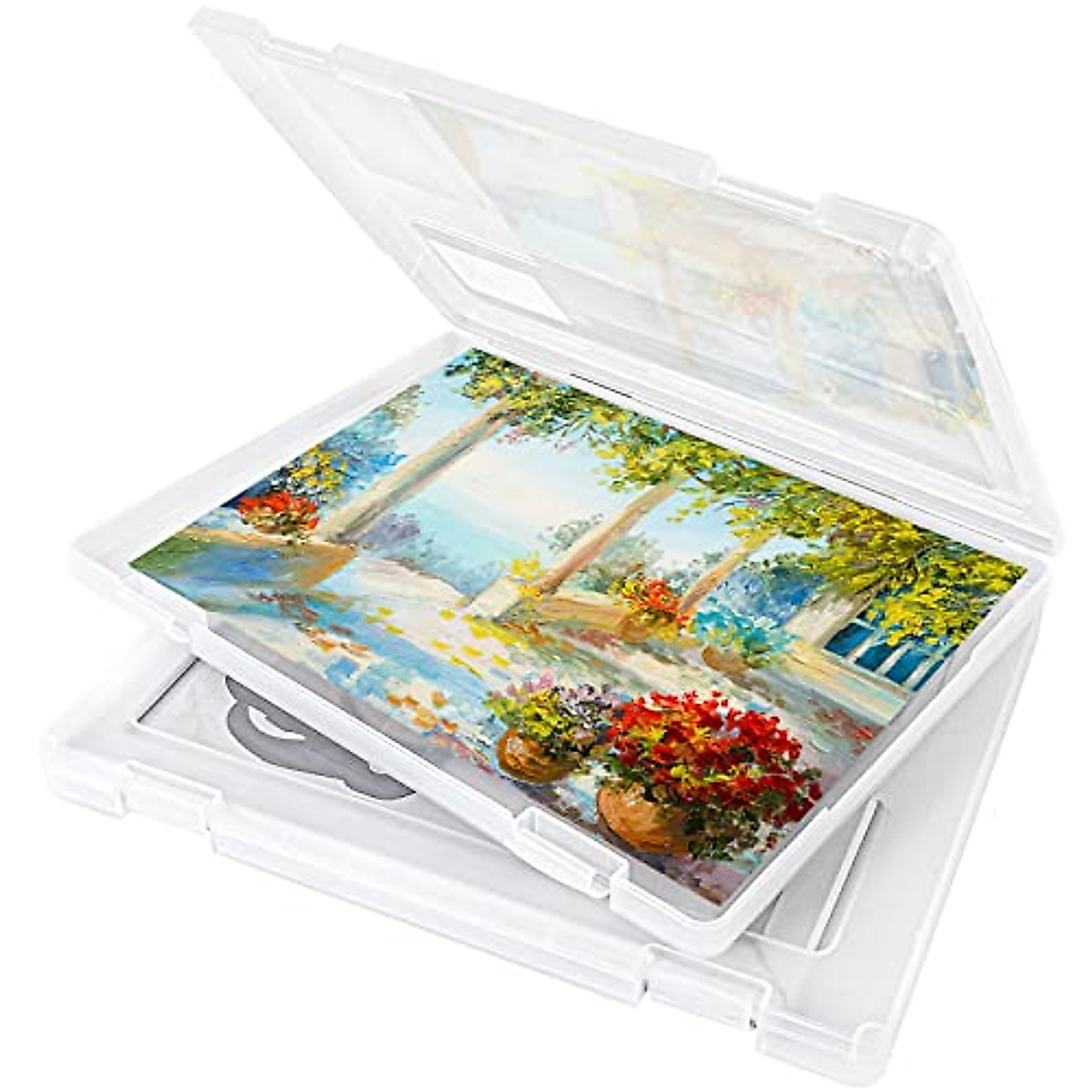 VIXKEXN 2 Pack Portable Project Case for 8.5 x 11 Letter A4 File Paper, Plastic Scrapbook Paper Storage Box, Documents Magazines Protector, Office Supplies File Storage Case ( 12.52 X 9.45 X 0.94